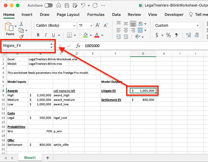 Send model outputs back to Excel